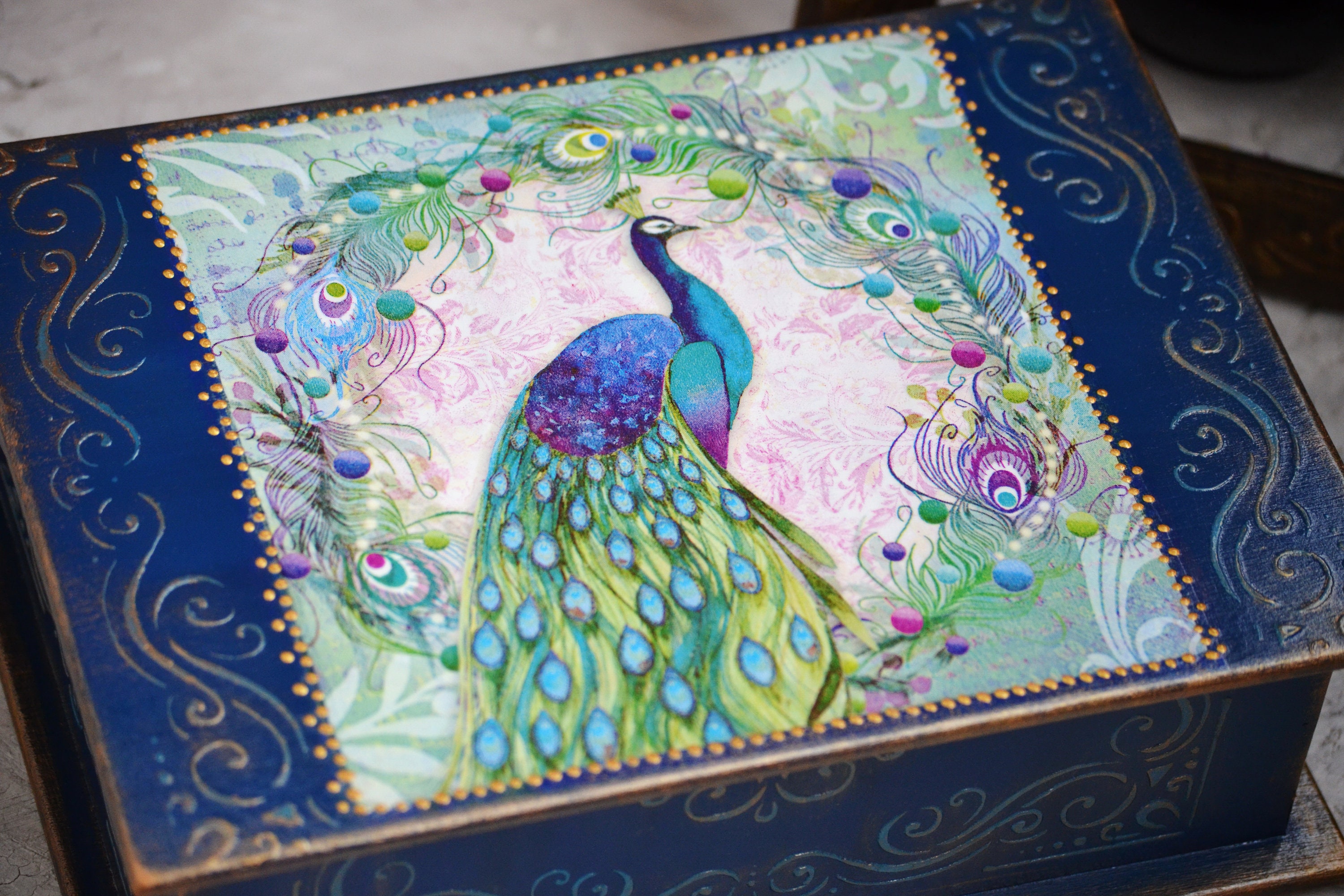 Peacock decor jewelry box Blue jewellery storage Bird feather | Etsy