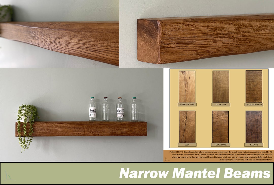Solid Oak Narrow Mantel Beam Rustic Fireplace Shelf Wooden Mantelpiece ...