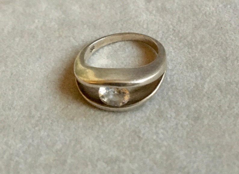 Silver Ring With Single Clear Stone in Oyster Setting U.K. - Etsy