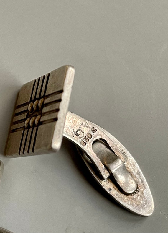 DANISH Silver 830 Geometric Design Cufflinks Signed AG - Gem