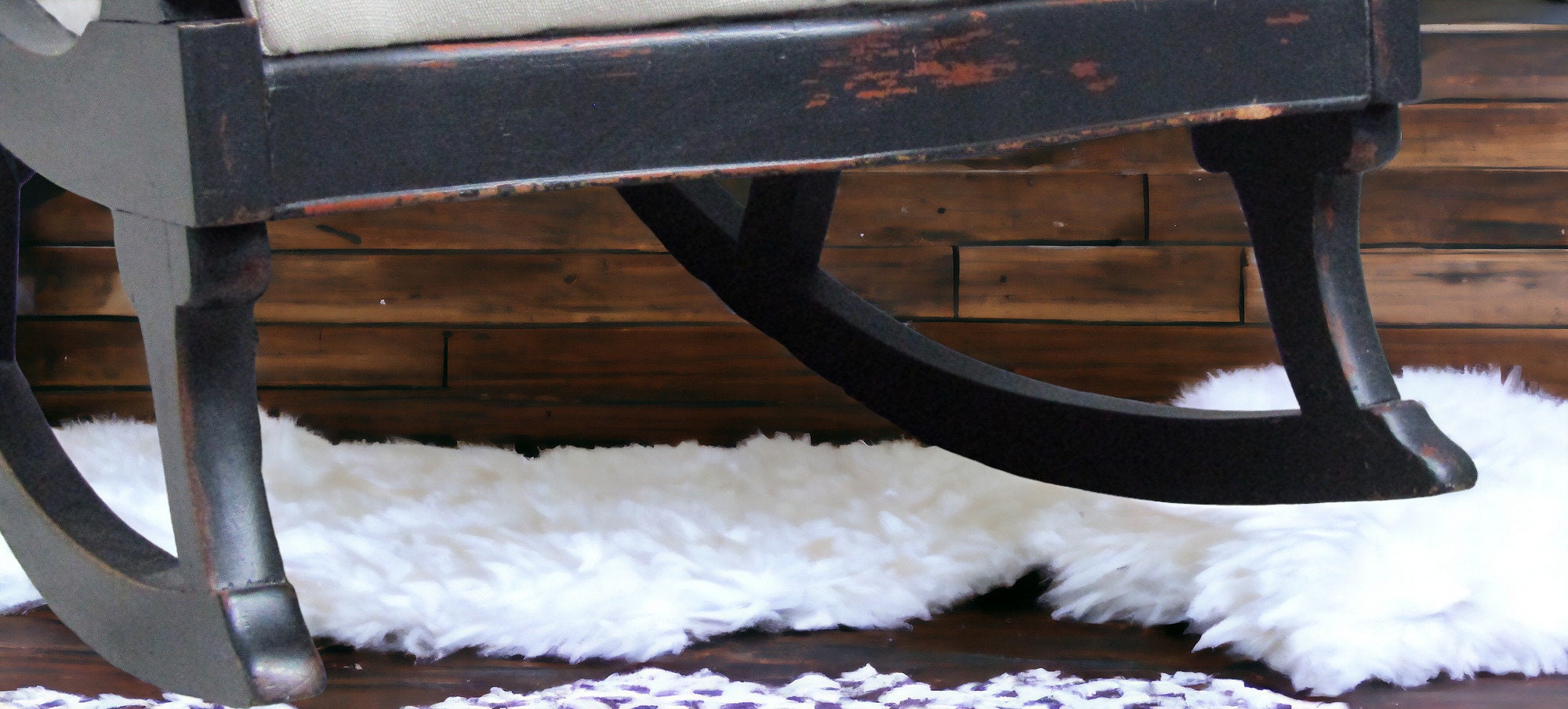 Upholstered Rocking Chair Vintage Wood Frame Black Painted and ...