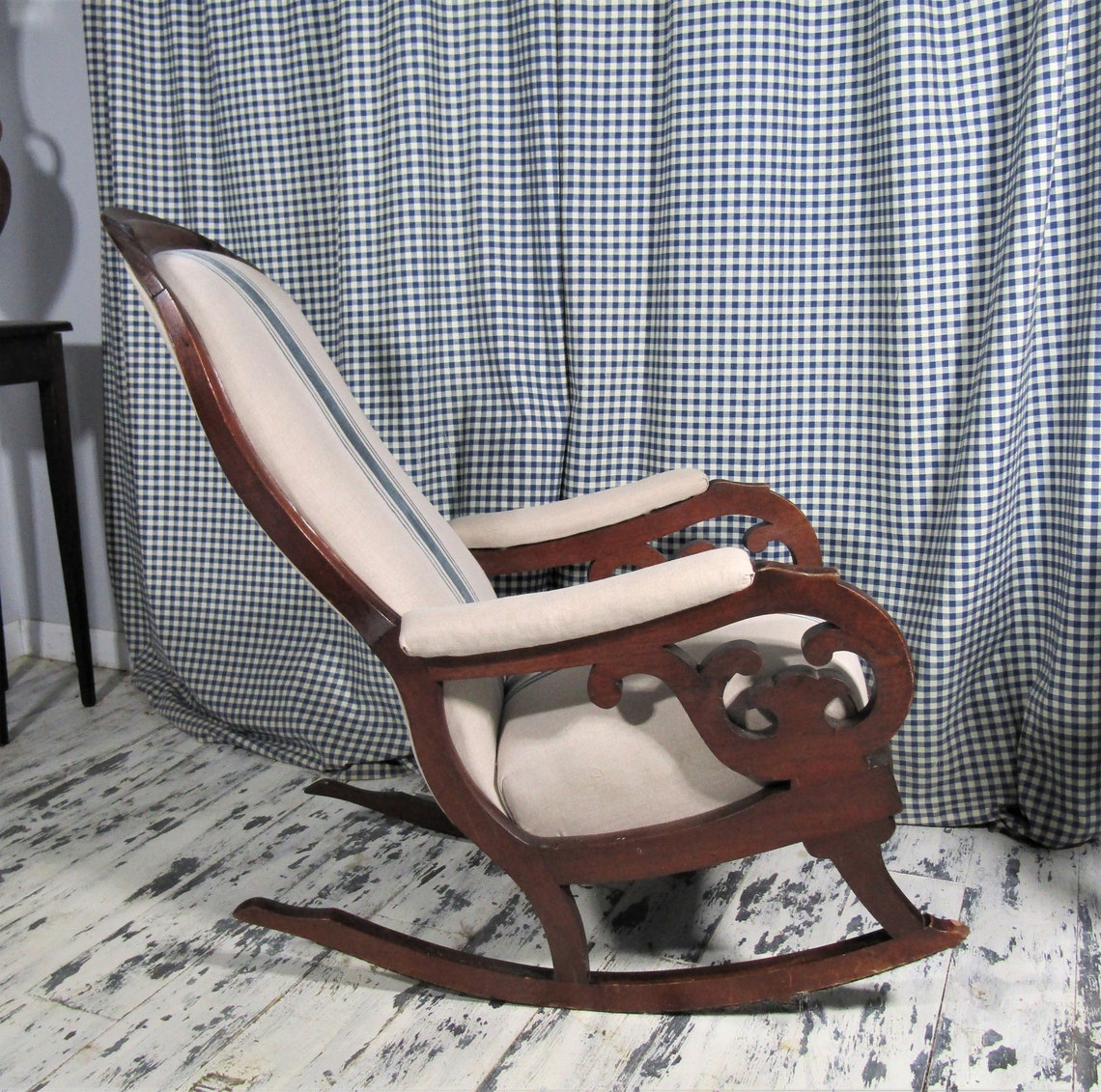 Vintage Oak Wood Gooseneck Upholstered Rocking Chair With | Etsy