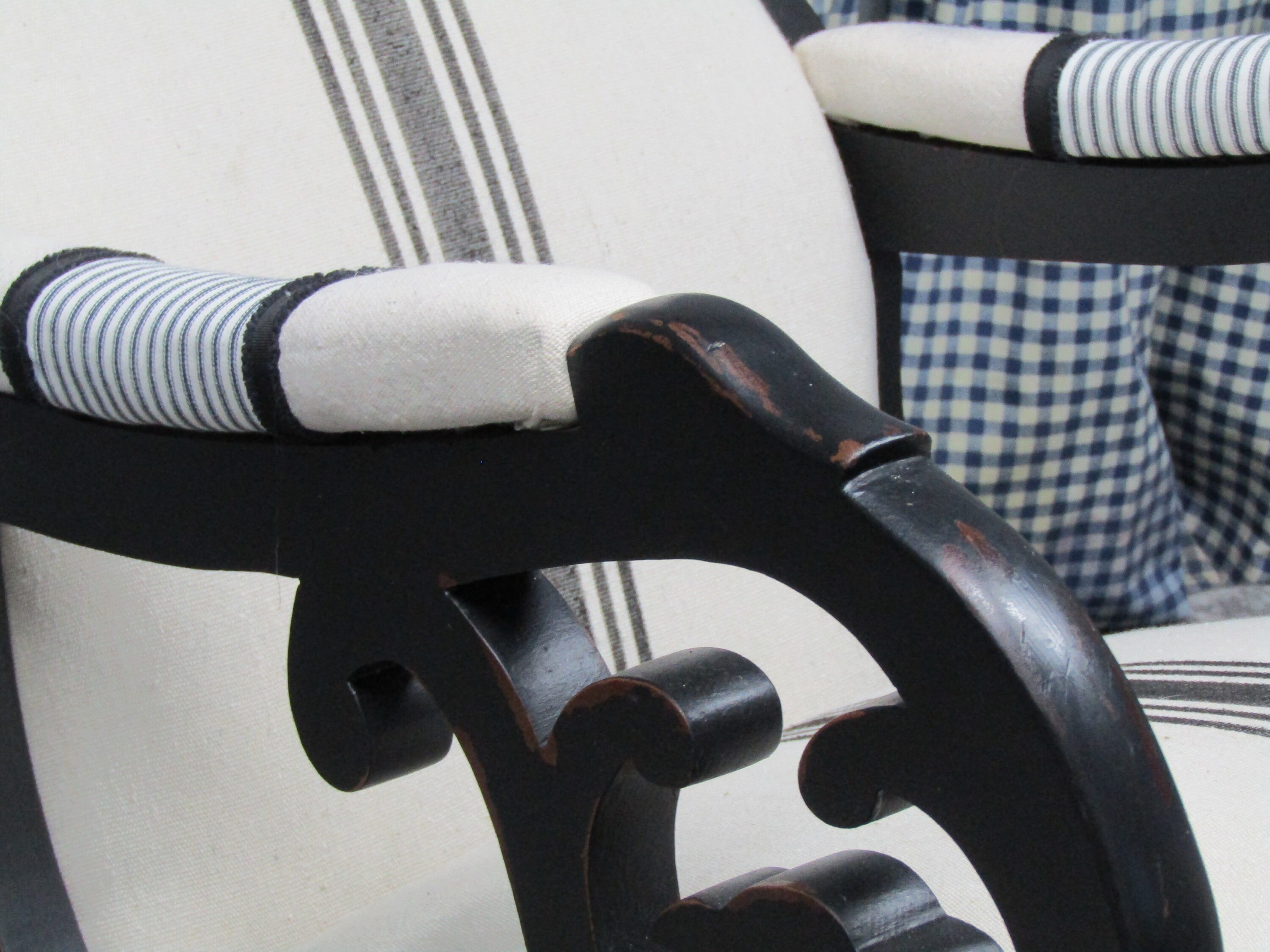 Upholstered Rocking Chair Vintage Wood Frame Black Painted and ...