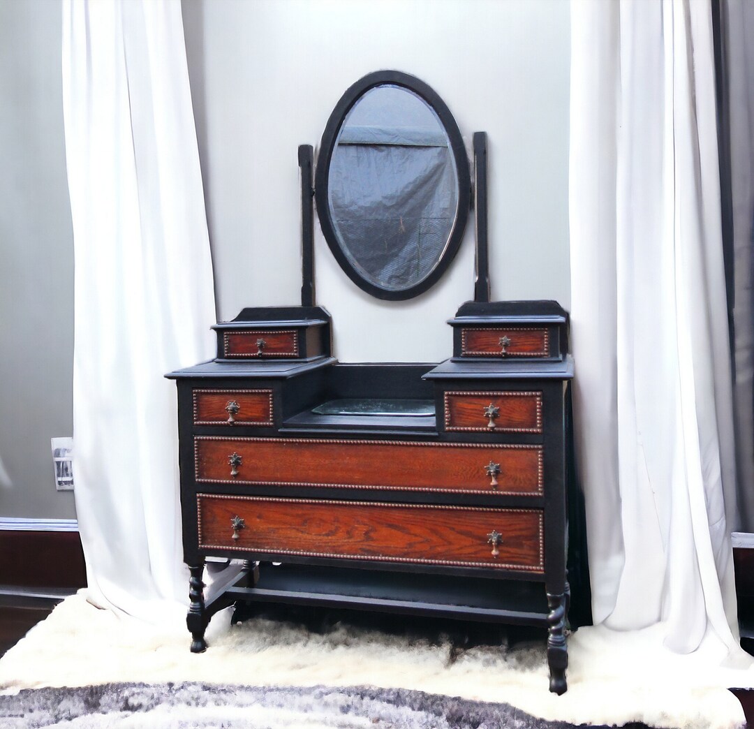 Vintage/antique Makeup Vanity Black With Natural Wood Drawer Fronts ...