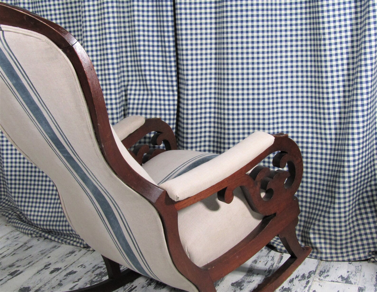 Vintage Oak Wood Gooseneck Upholstered Rocking Chair With | Etsy