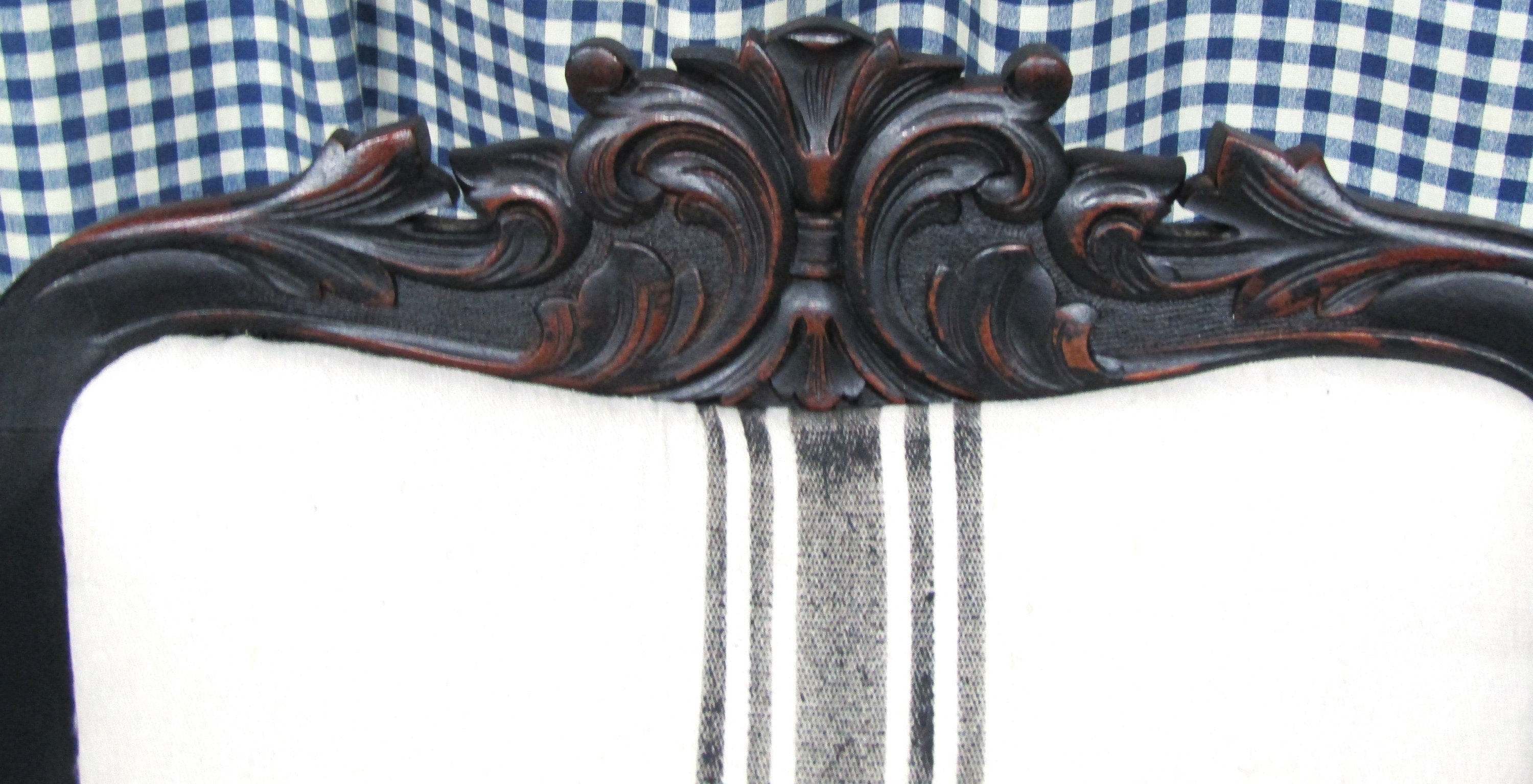 Upholstered Rocking Chair Vintage Wood Frame Black Painted and ...