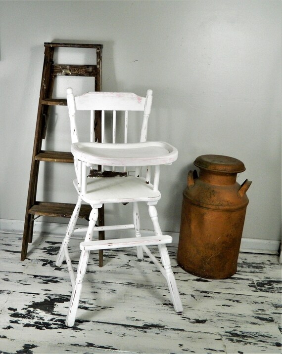 Vintage Wood High Chair Hand Painted and Distressed Safety | Etsy
