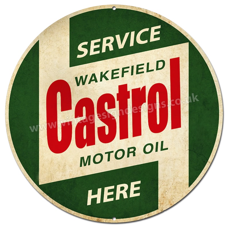 Castrol Service Here Metal Display Sign Size 12" Diameter Garage Wall ...