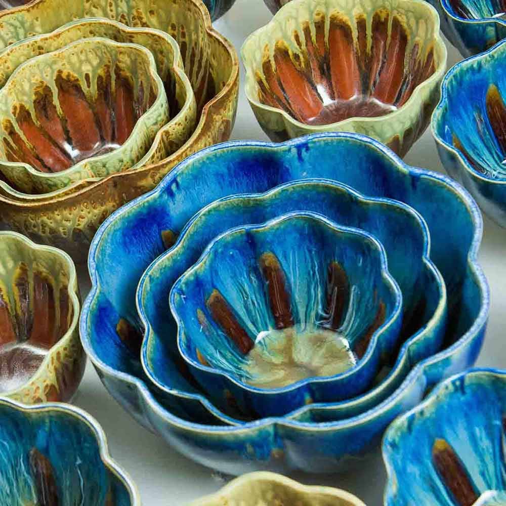 Blue Ceramic Small Plant Pot Flower Shaped Bowl Great as a | Etsy