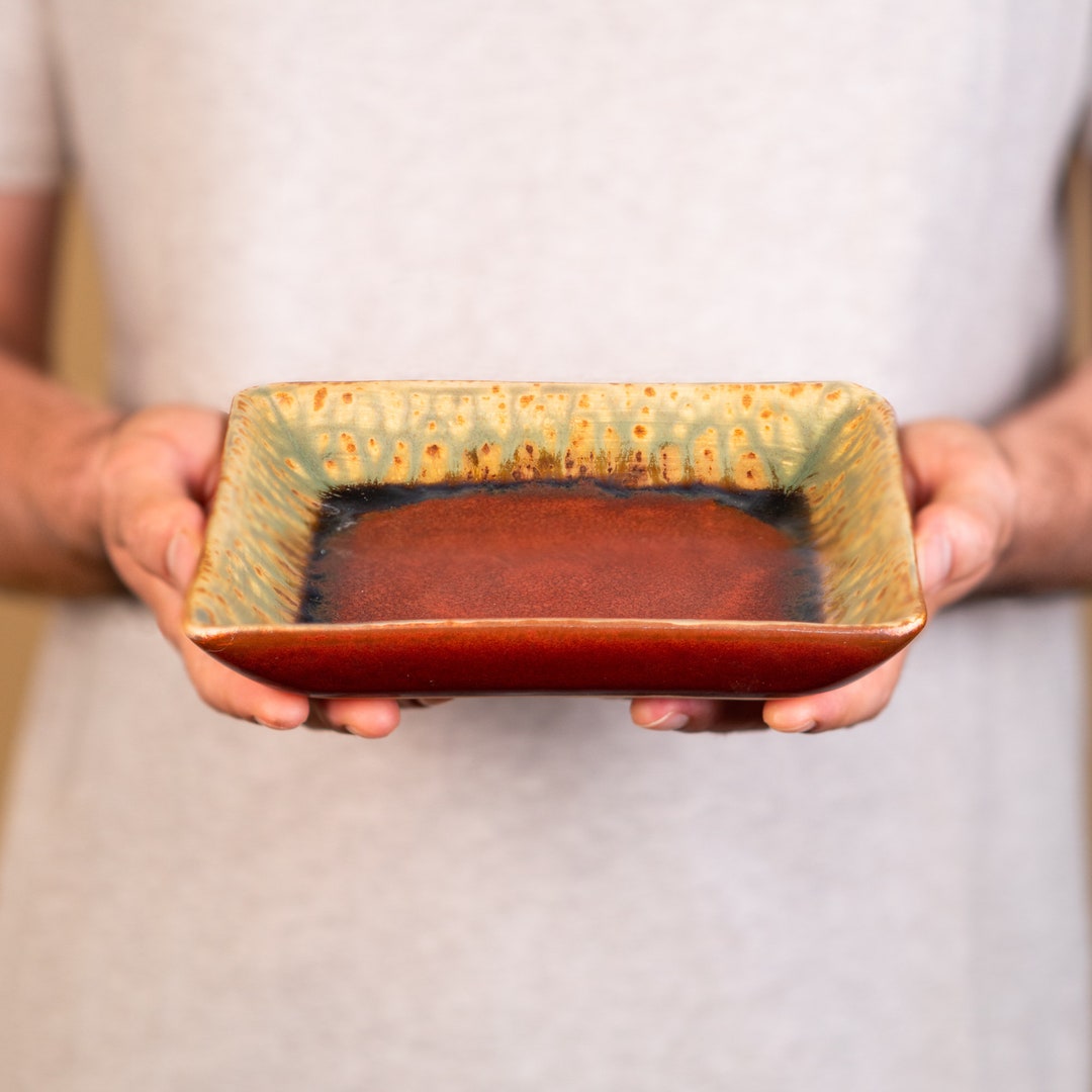 7" Red Ceramic Square Plate, Handmade Pottery Dinnerware, New House ...