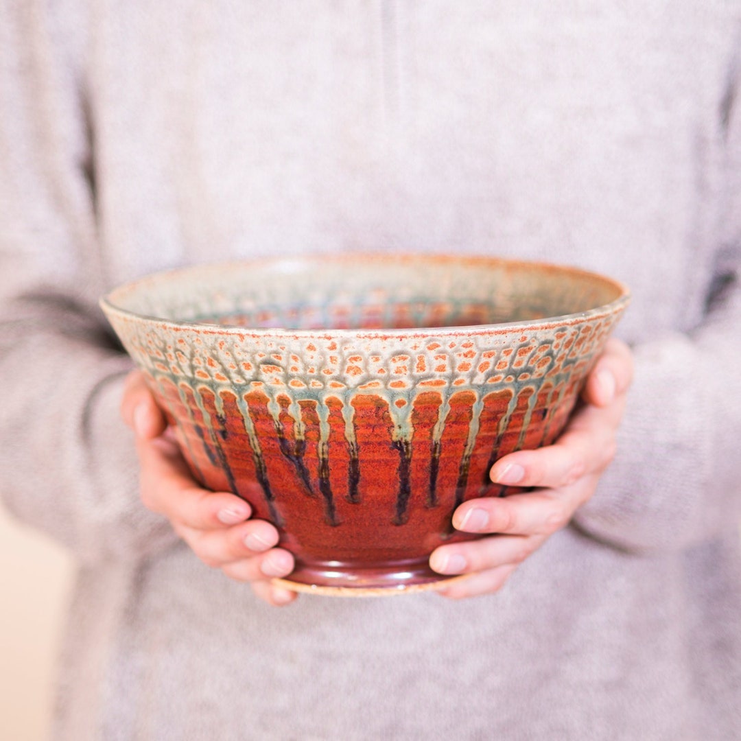 Large Stoneware Bowl in Rustic Red, Fruit Bowl Pottery, Large Serving ...