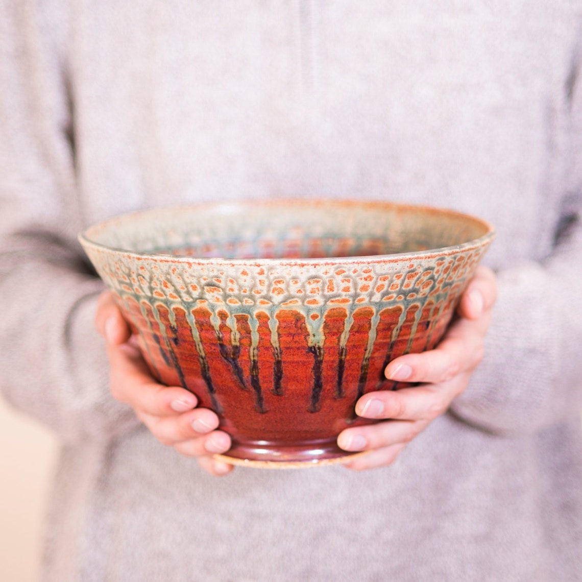 Large Stoneware Bowl in Rustic Red Fruit Bowl Pottery Large - Etsy