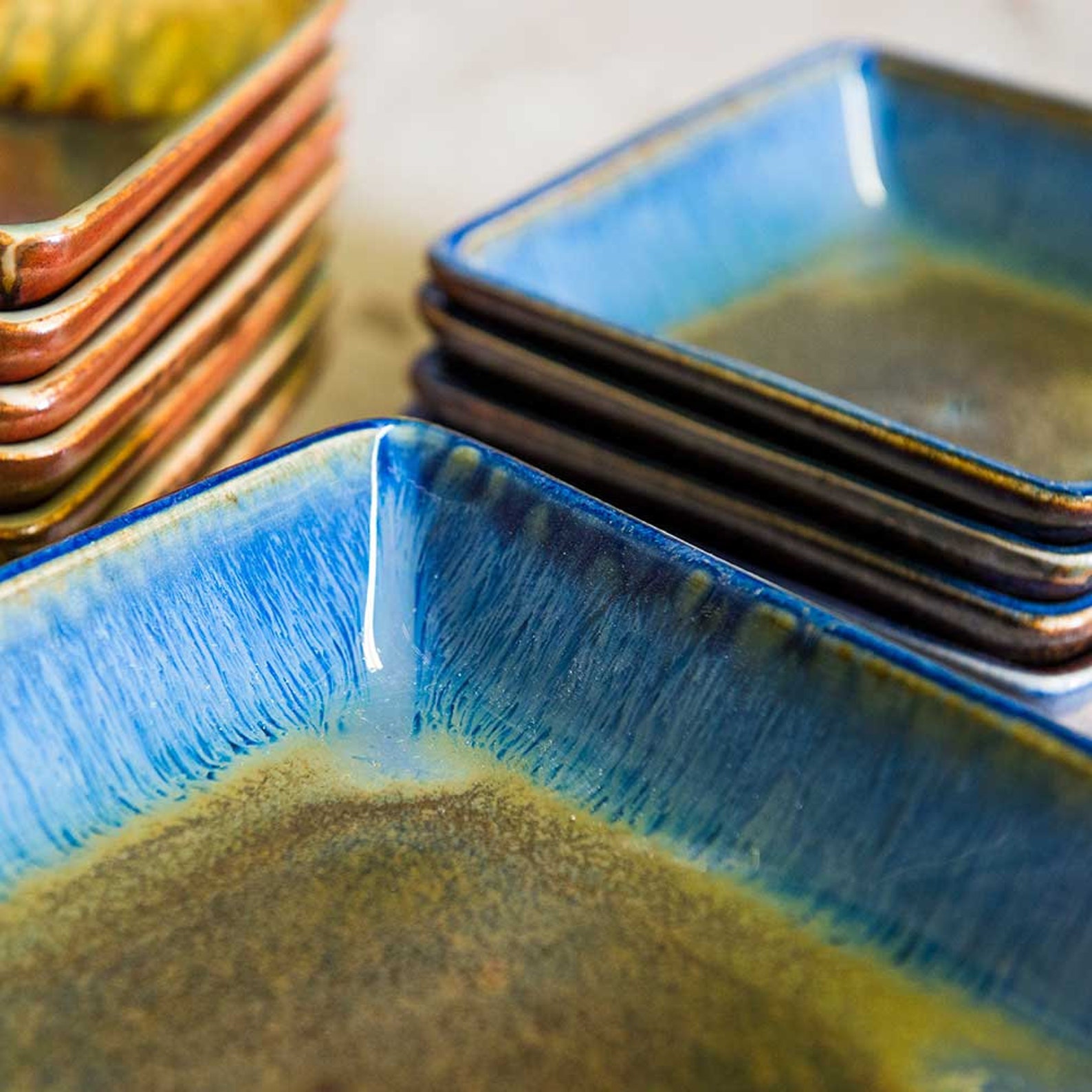 7" Blue Ceramic Square Plate, Handmade Pottery Dinnerware, New House ...