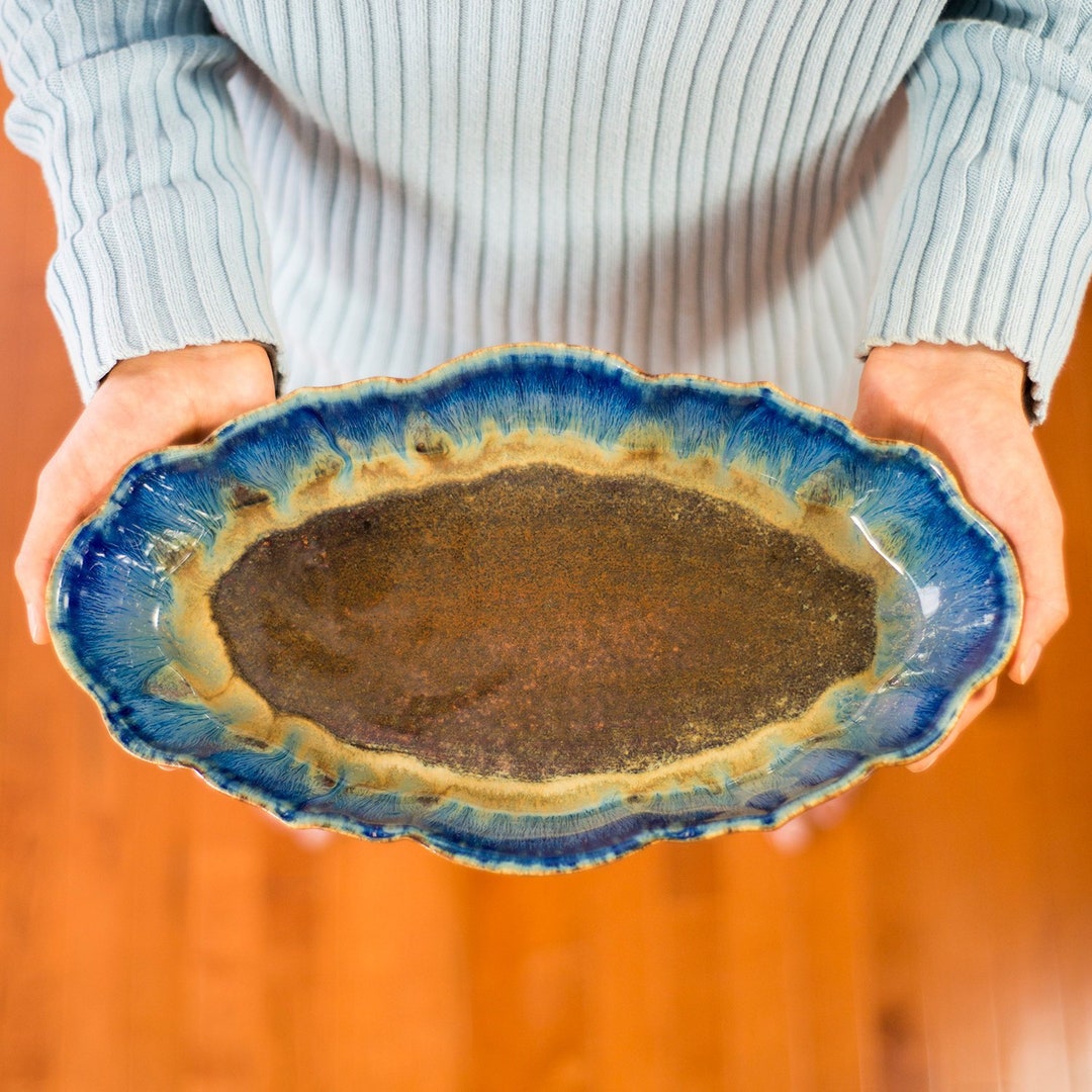 Large Scalloped Serving Platter, Handmade Pottery Platter, Ceramic ...