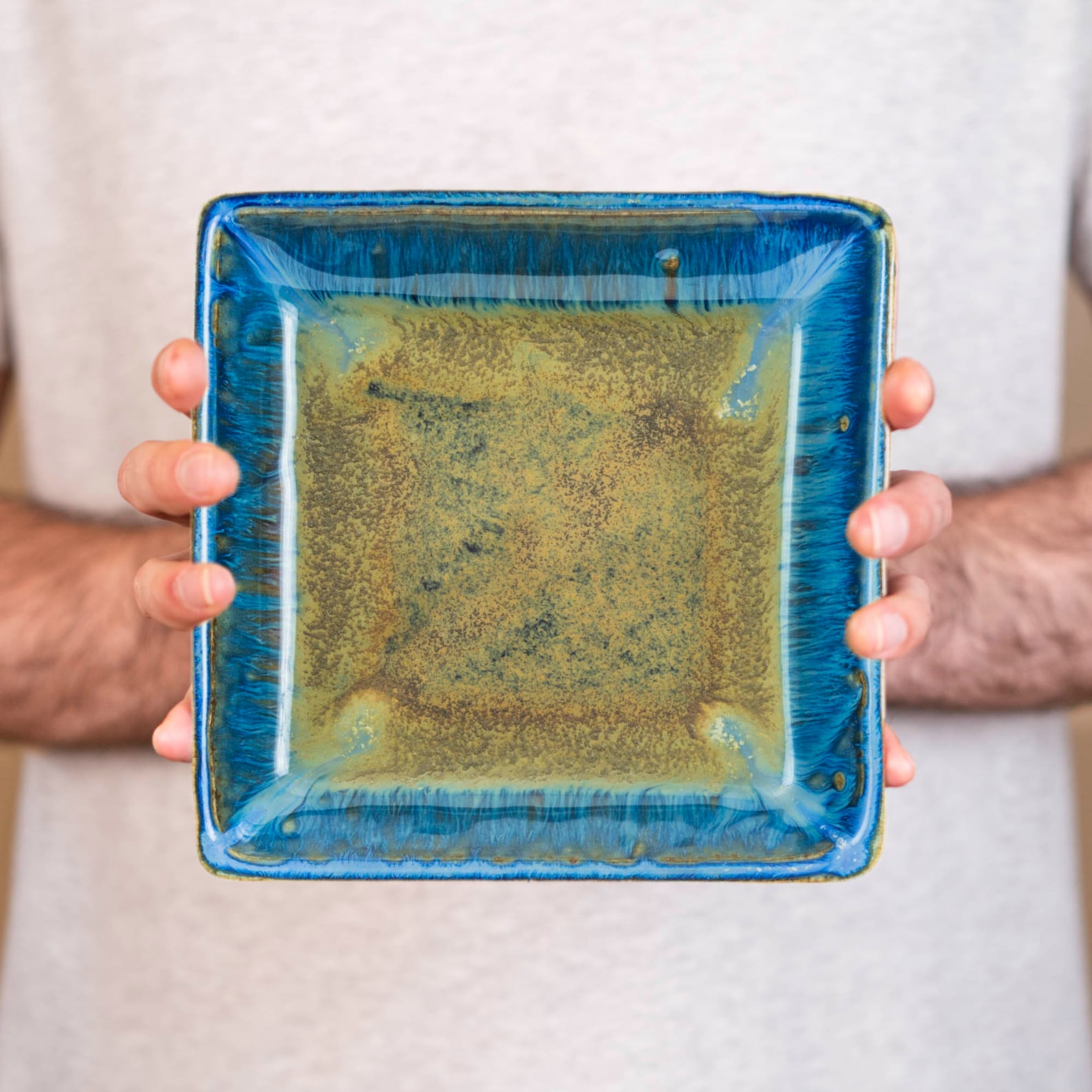 7" Blue Ceramic Square Plate, Handmade Pottery Dinnerware, New House ...