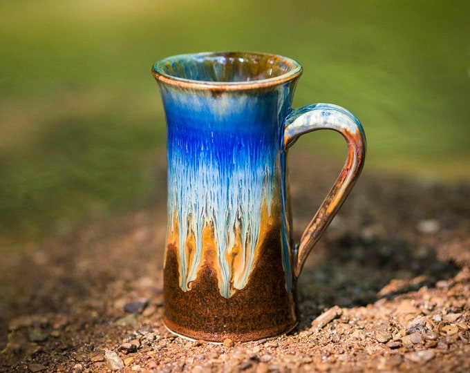 Straight Blue Handmade Mug 13 Oz Blue Coffee Mug Pottery - Etsy