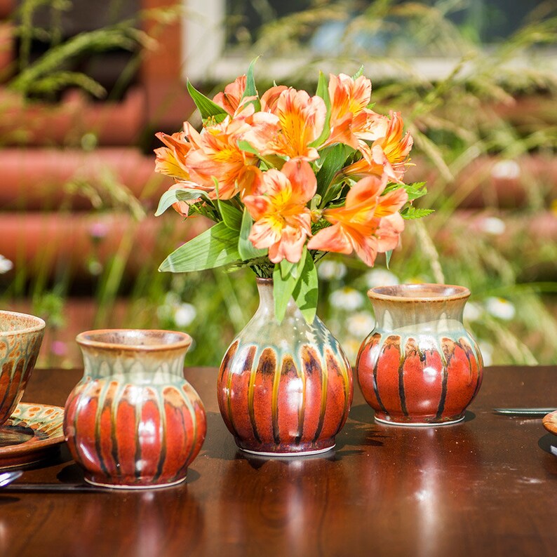 Green & Red Small Ceramic Vase, Ceramic Bud Vase, Studio Pottery Vase ...