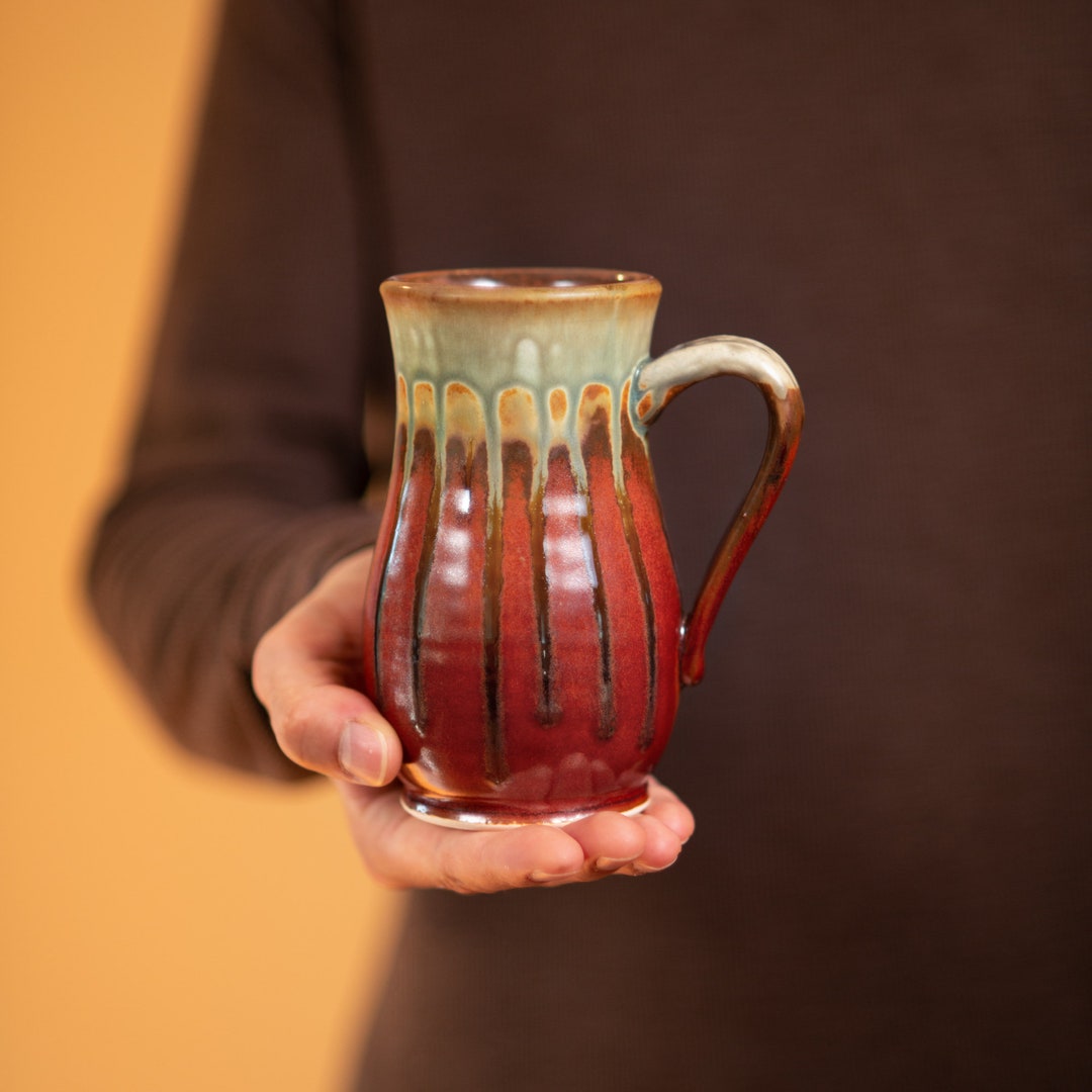 Handmade Pottery Mug, Large Ceramic Mug in Rustic Red, Pottery Coffee ...