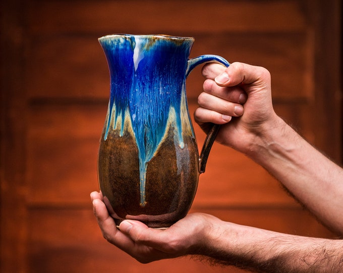 Large Amber Blue Ceramic Pitcher, Great as a Tea Pitcher / Juice Carafe ...