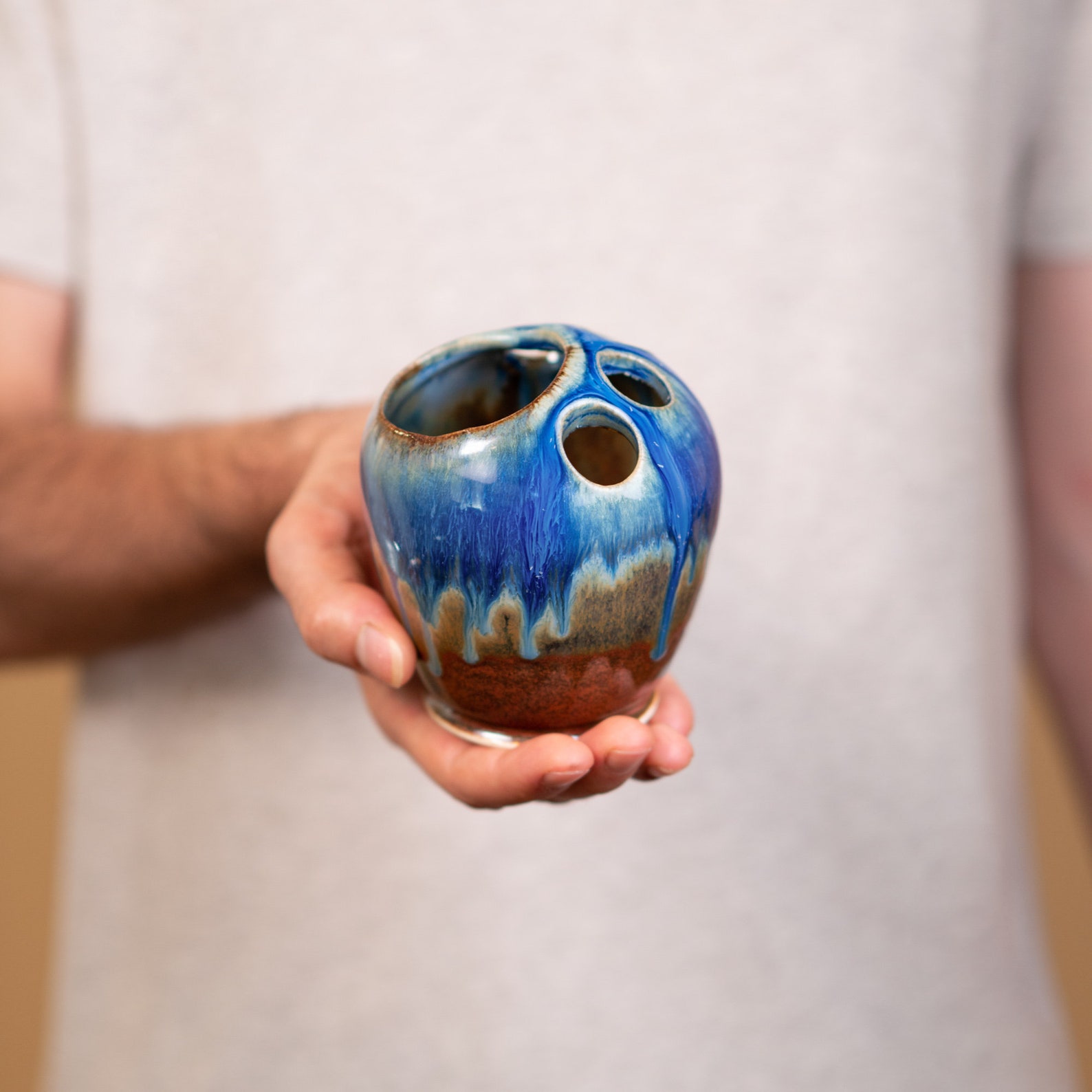 Blue Ceramic Toothbrush Holder Toothpaste Holder Bathroom - Etsy