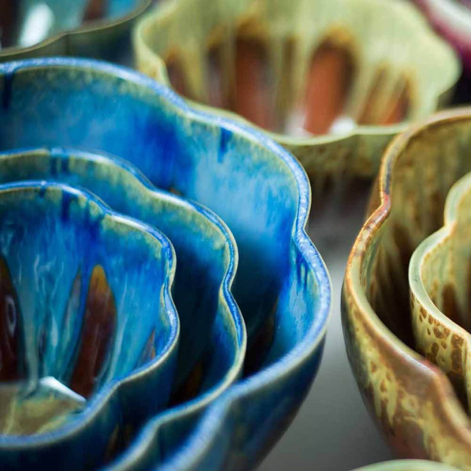 Blue Ceramic Small Plant Pot Flower Shaped Bowl Great as a | Etsy