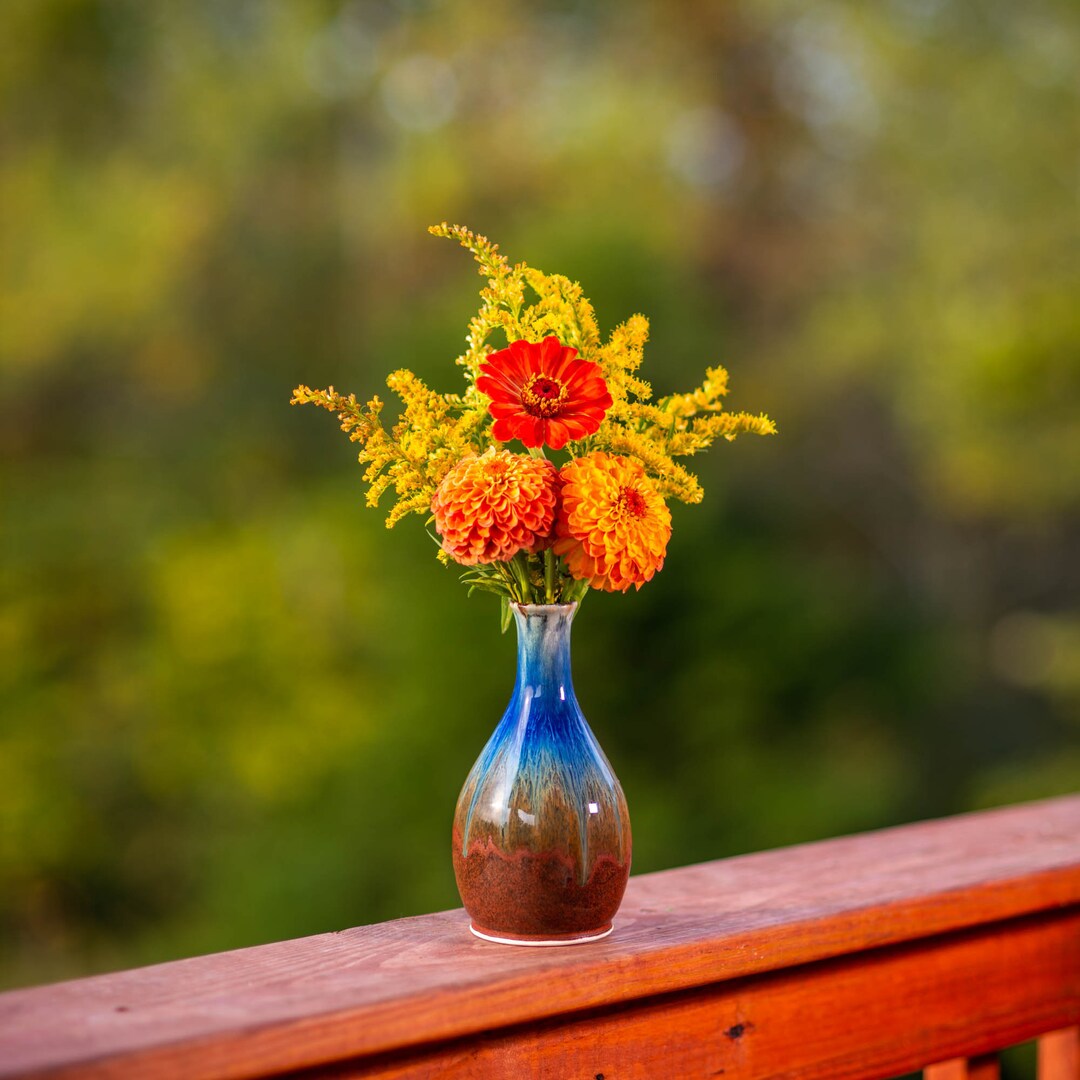 Tall Ceramic Bud Vase, Blue Ceramic Vase / Single Stem Vase in Amber ...