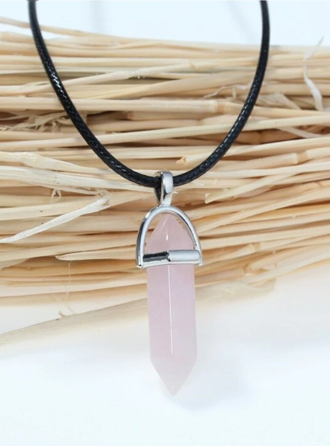 Collar colgante de cuarzo rosa - Etsy España