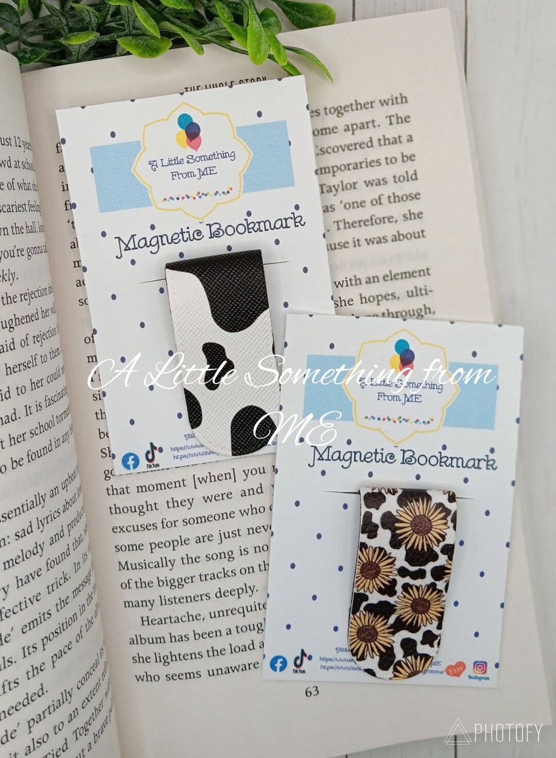 Magnetic Bookmarks, Cow Print, Sunflowers, Page Marker, Faux Leather ...