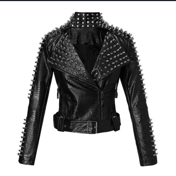 Spiked Leather Jacket - Etsy