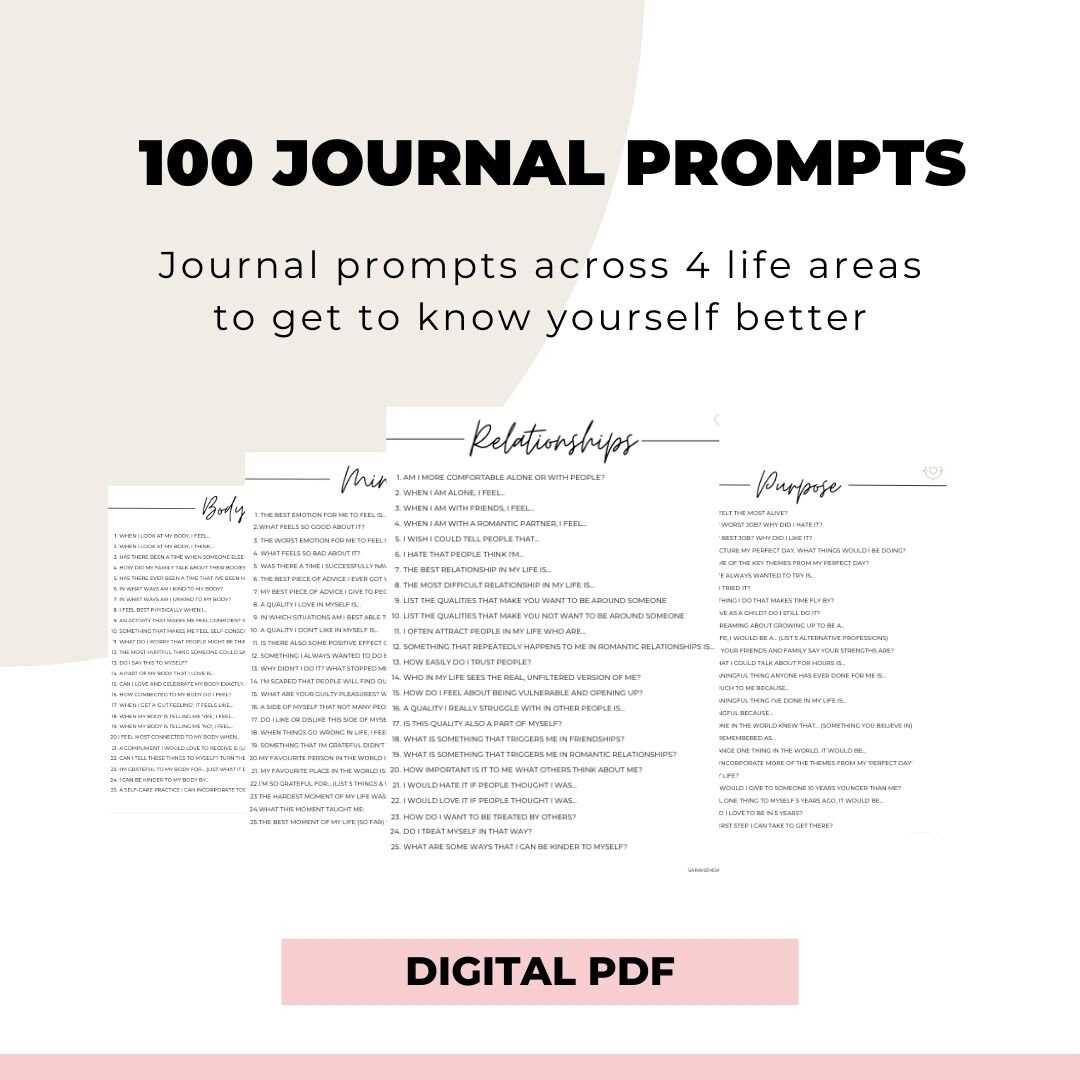 100 Journal Prompts | Healing Journal | Get to Know Yourself | Journal ...