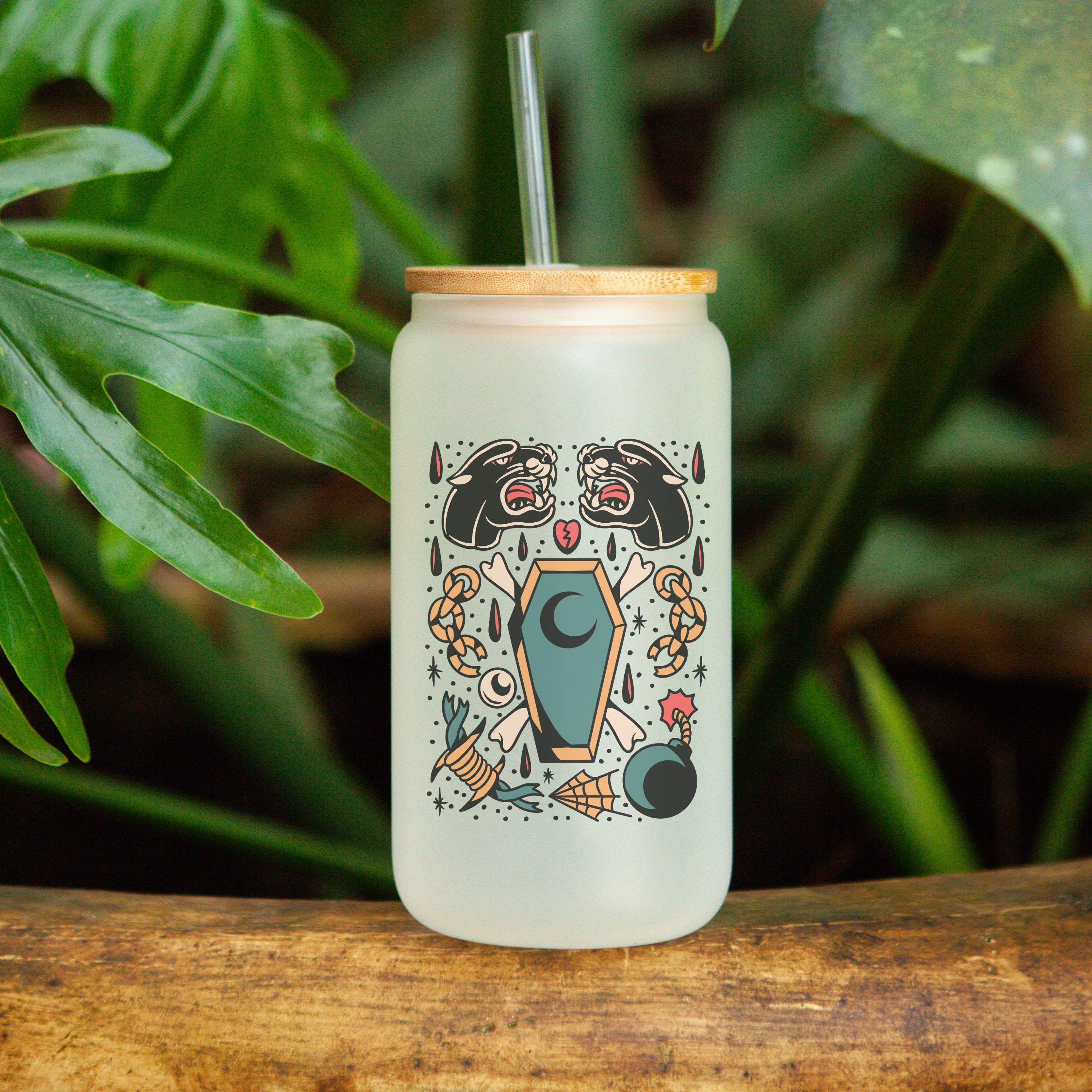 Coffin Panther Spiderweb Cobweb Flash Tattoo Iced Coffee Glass - Etsy