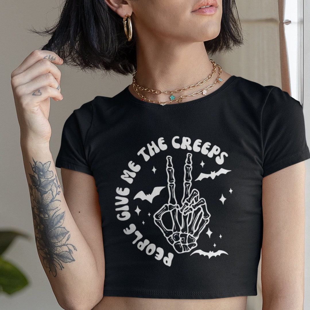 People Give Me the Creeps Tee Crop Top or Unisex Tee, Spooky Season Shirt, Flash Tattoo Top ...