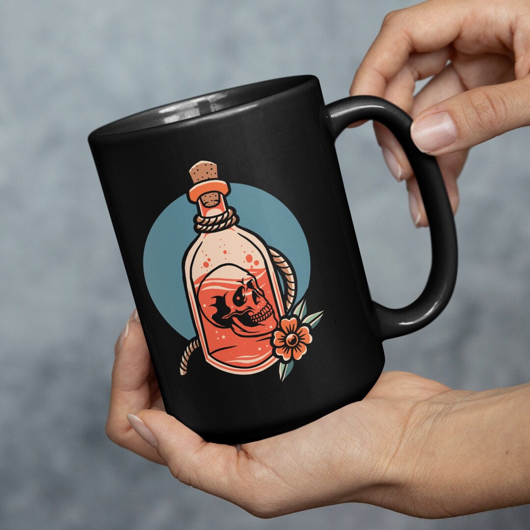 Flash Tattoo Skull Potion Bottle 15 Oz Coffee Mug White or Black ...