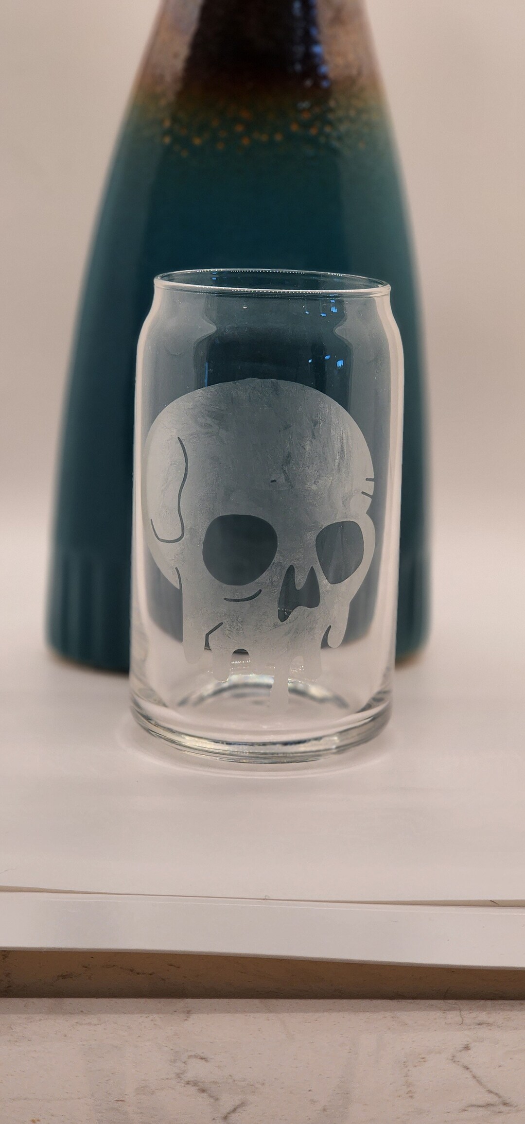 Engraved Gothic Drippy Skull Face Iced Coffee Glass Can With Bamboo Lid ...