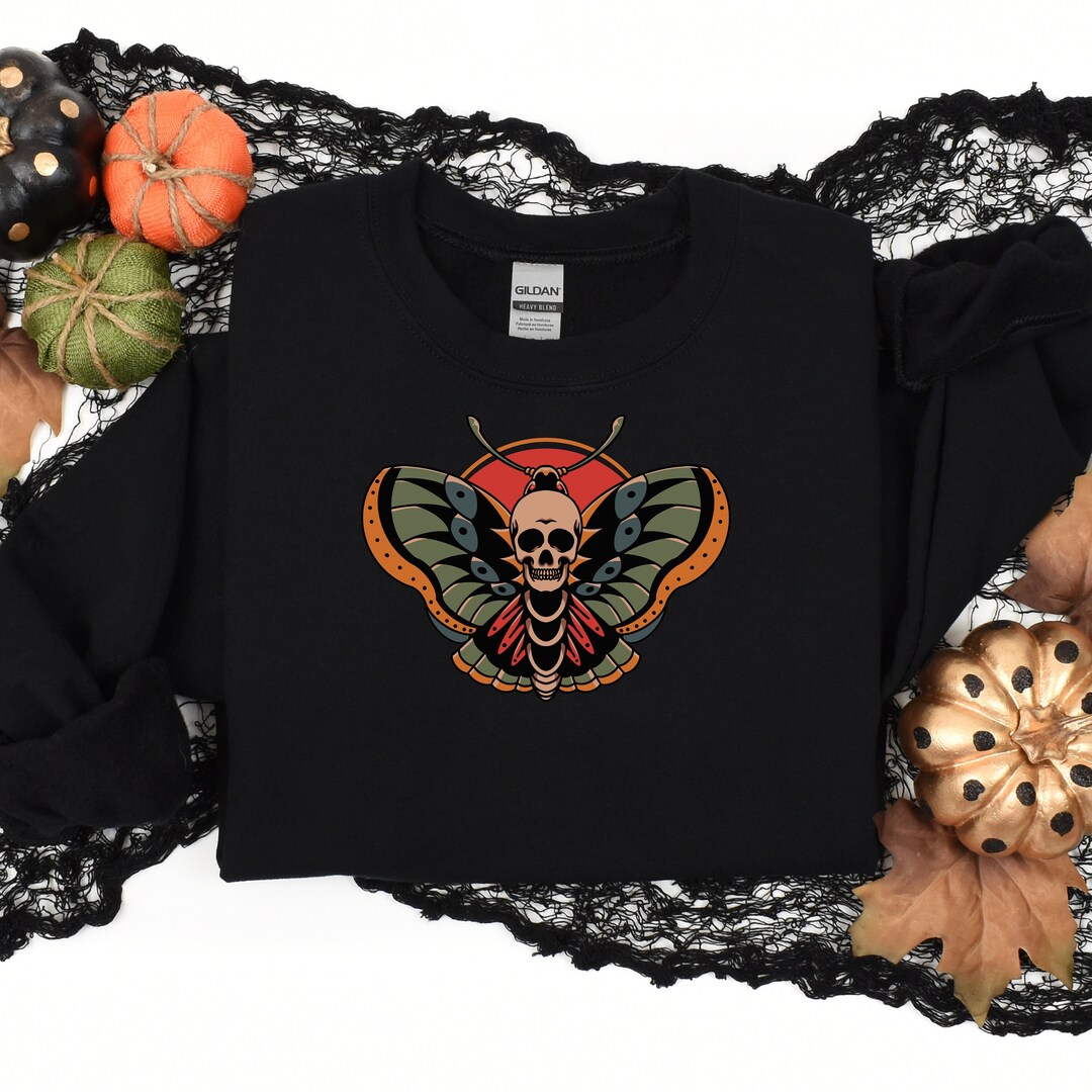 Death Moth Skull Luna Moth Flash Tattoo Sweater, Gothic Death Moth ...