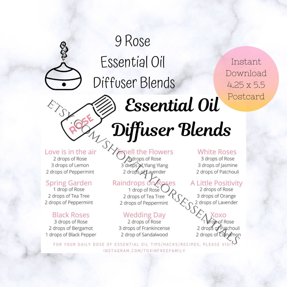 Rose Diffuser Blends Rose Essential Oil Diffuser Blend | Etsy