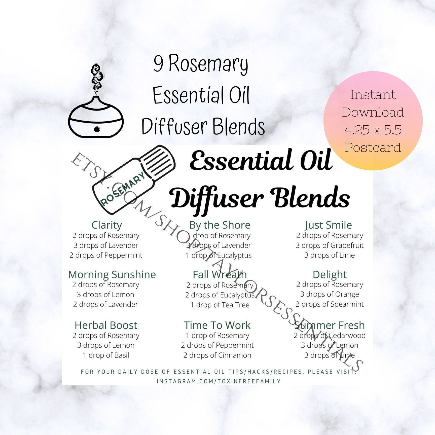 Rosemary Diffuser Blends Rosemary Essential Oil Diffuser Blend Postcards Printable Diffuser Blend Recipes Digital Download Etsy