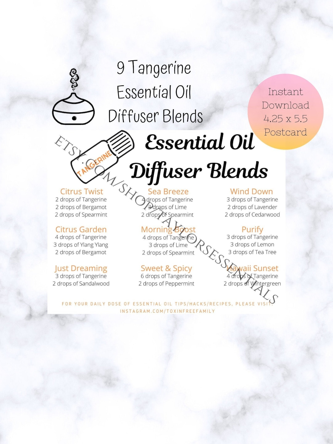 Tangerine Diffuser Blends Tangerine Essential Oil Diffuser - Etsy