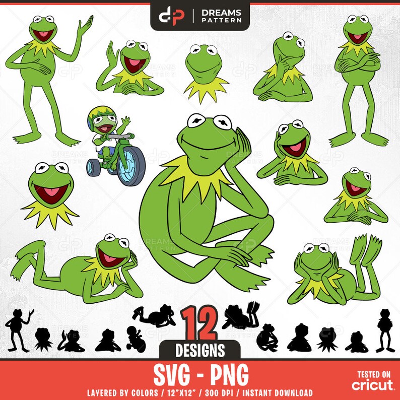Kermit the Frog Svg, 12 Designs Easy to Use, Cartoon Characters Clipart ...