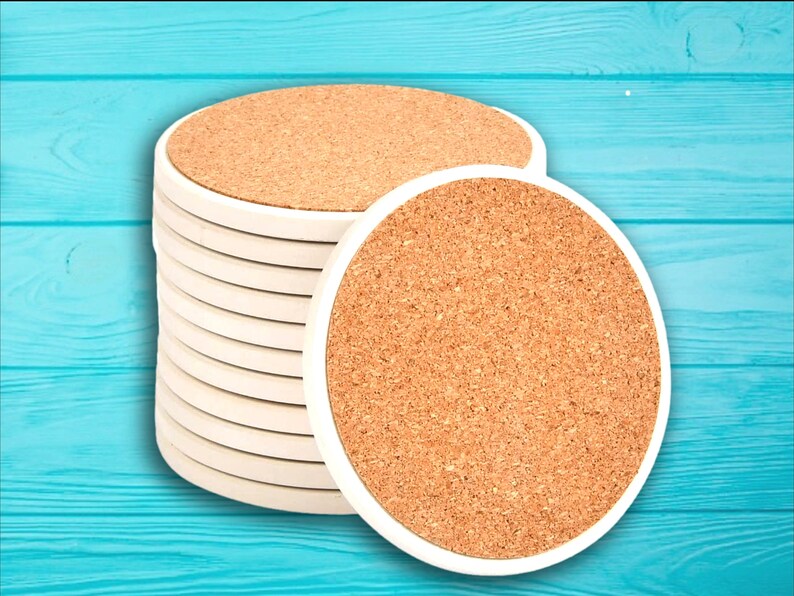 25 Blank Round Absorbent Stone Coasters With Cork Backing. 4.25" in ...