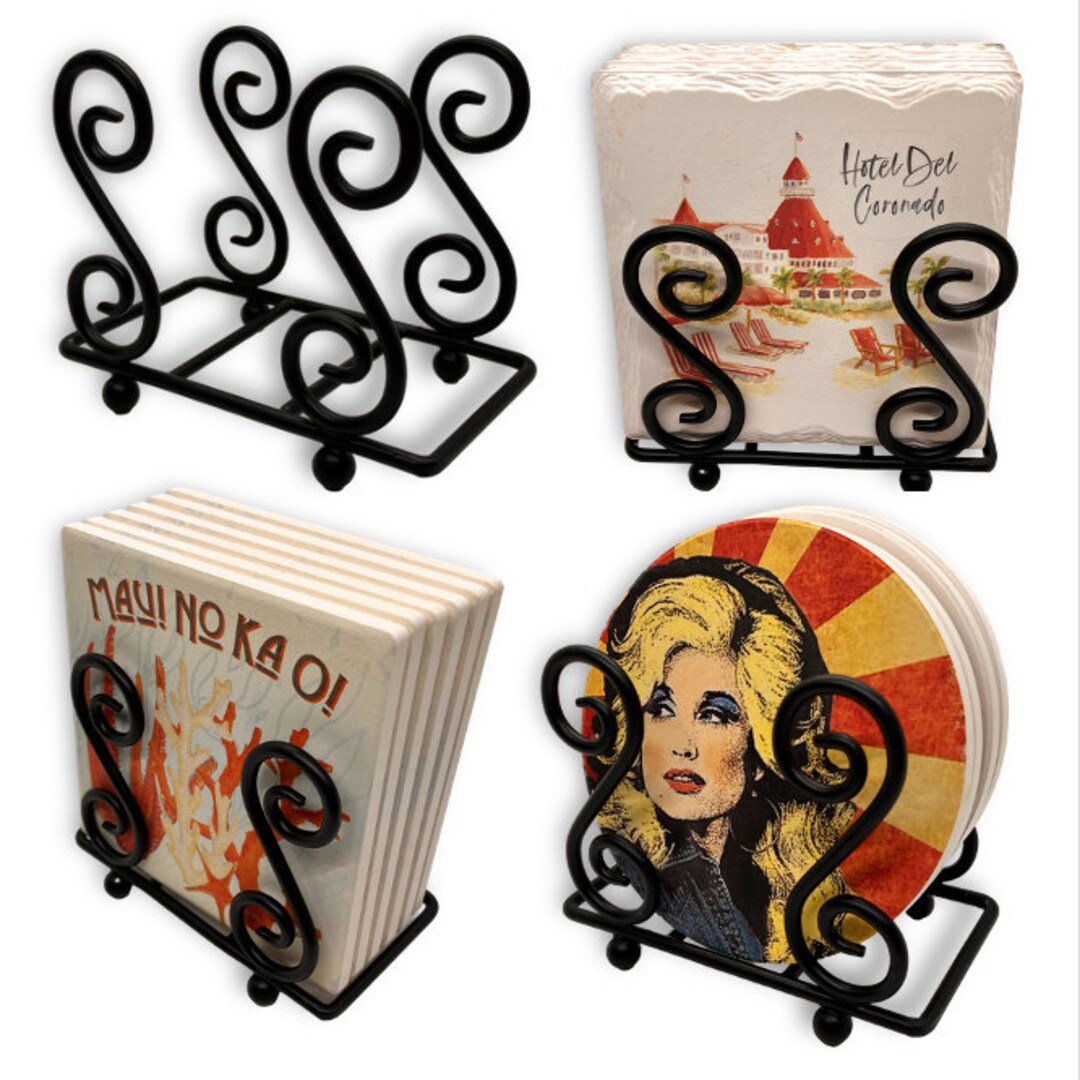 Metal Coaster Holder Heavy Duty Upright Scroll. Holds 4-6 Coasters ...