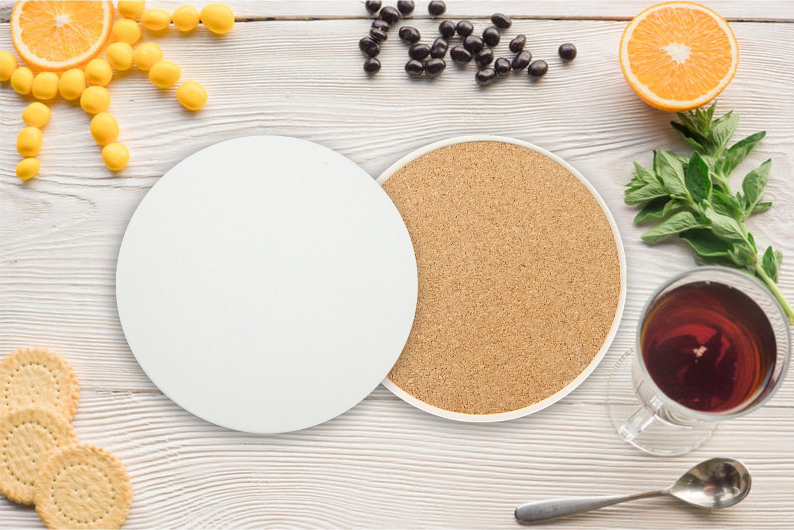 12 Blank Round Absorbent Stone Coasters With Cork Backing. - Etsy