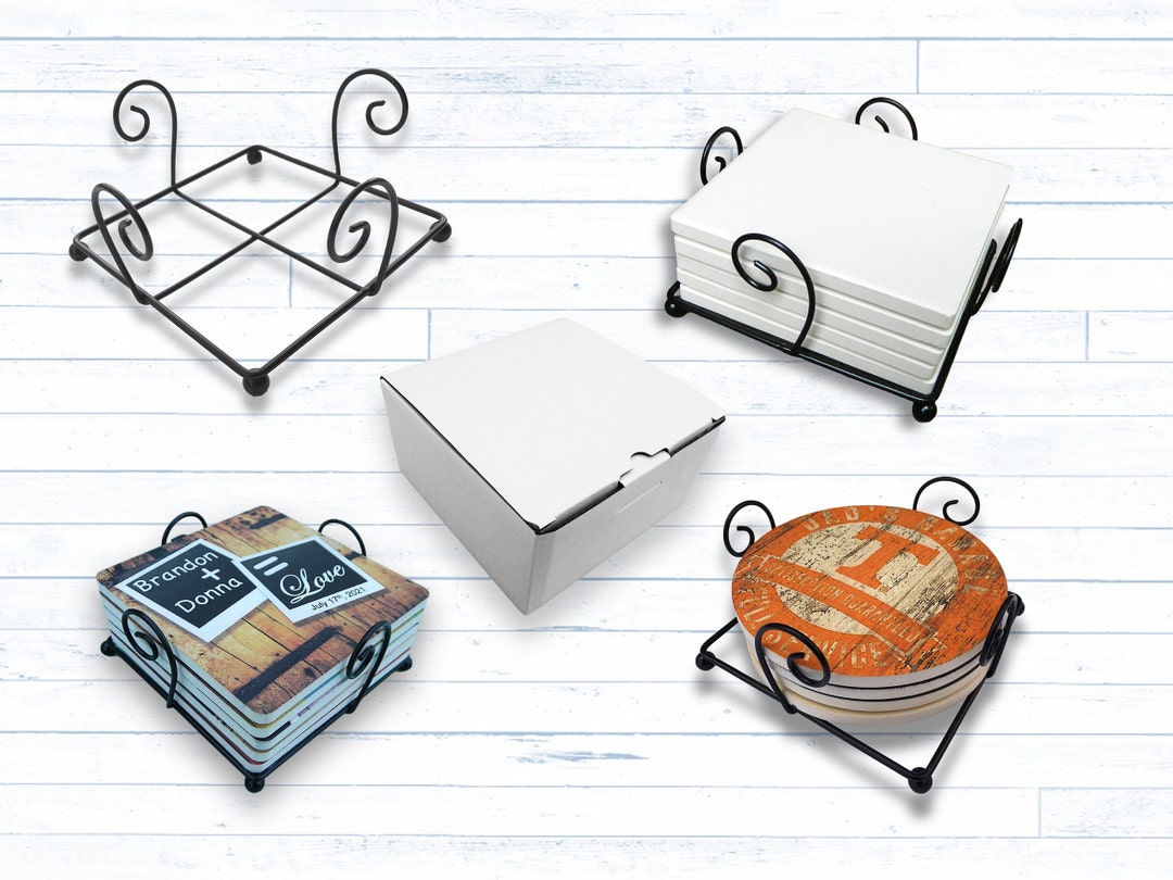 Wire Metal Coaster Holder, Coaster Stand, Holds up to 5 Ceramic Stone ...