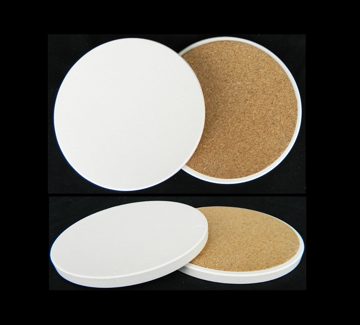 12 Blank Round Absorbent Stone Coasters with Cork Backing. | Etsy