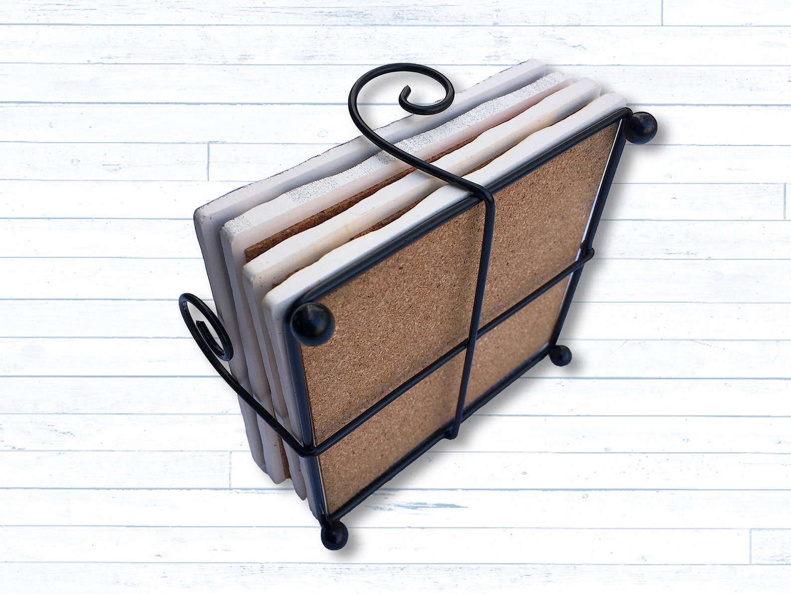 Wire Metal Coaster Holder, Coaster Stand, Holds up to 5 Ceramic Stone ...