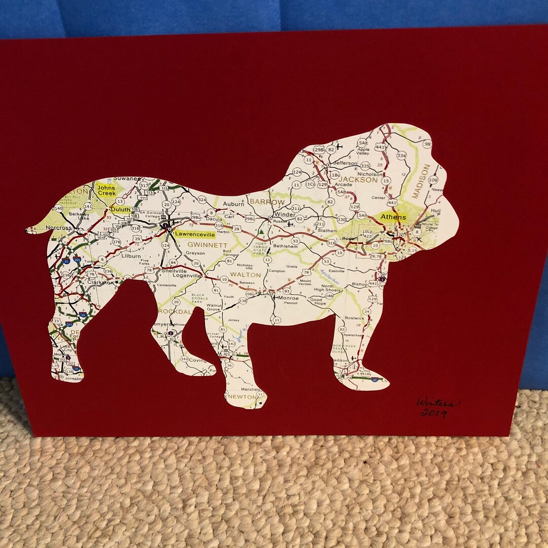 University of Georgia Bulldog Mascot Map - Etsy