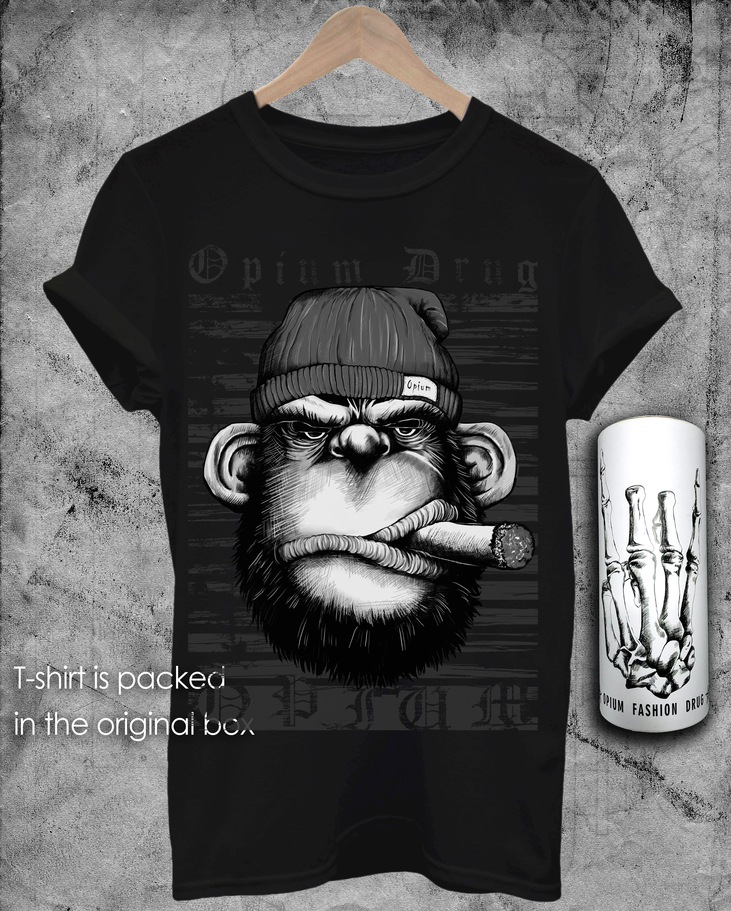 T-shirt Opium for men art print. Gorilla is smoking a cigar | Etsy