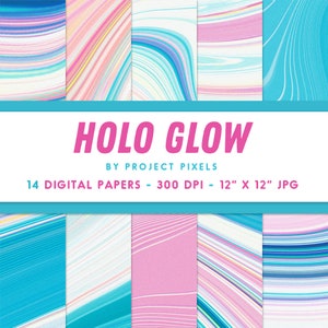 Holo Glow Digital Paper, Iridescent Digital, Rainbow Abstract Paper ...