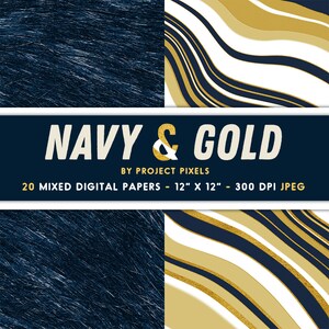 Navy & Gold Mixed Digital Paper Pack, Mixed Media Paper, Abstract Art ...