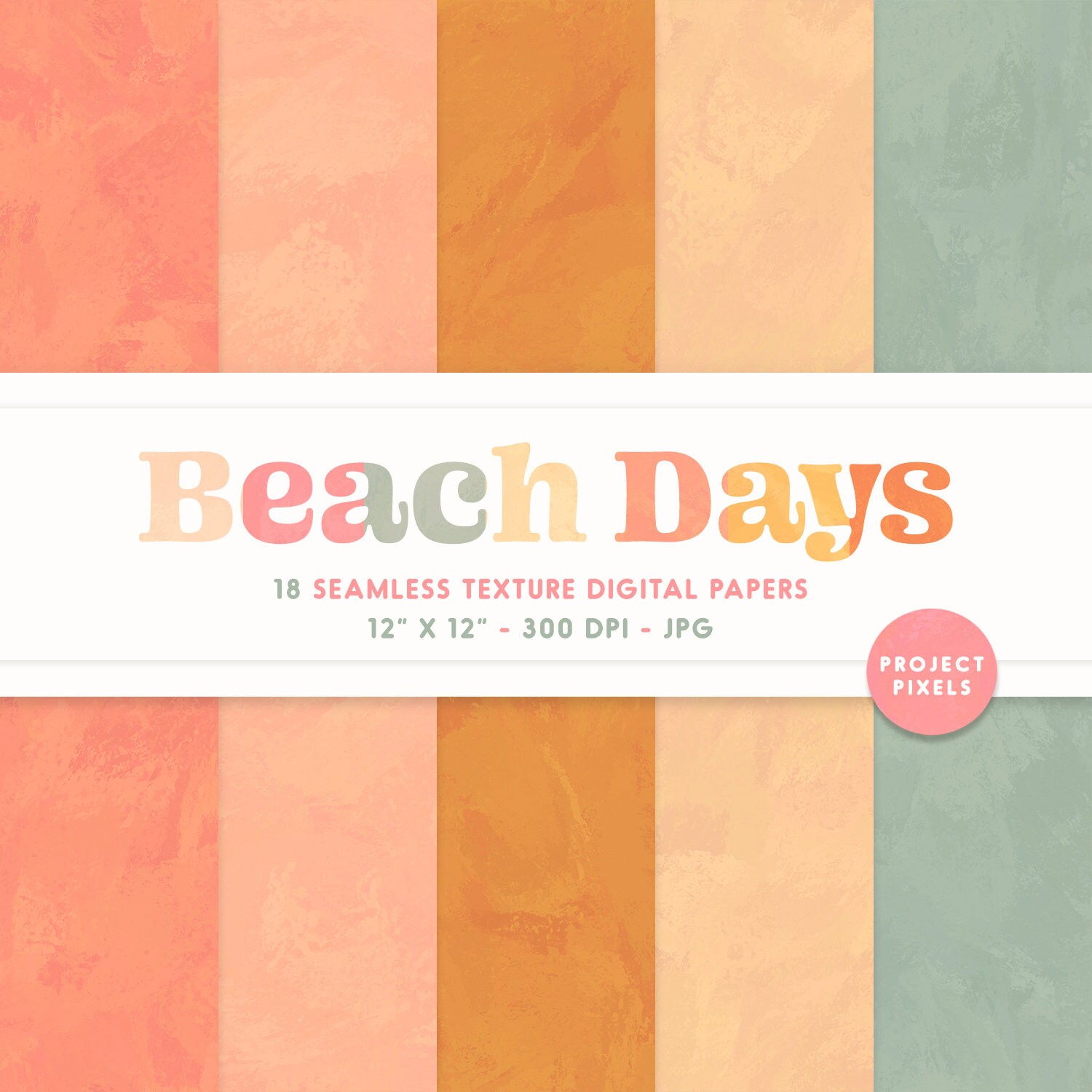 Beach Days, Summer Retro Color, Digital Paper Pack, Sun Sand Water, Art ...